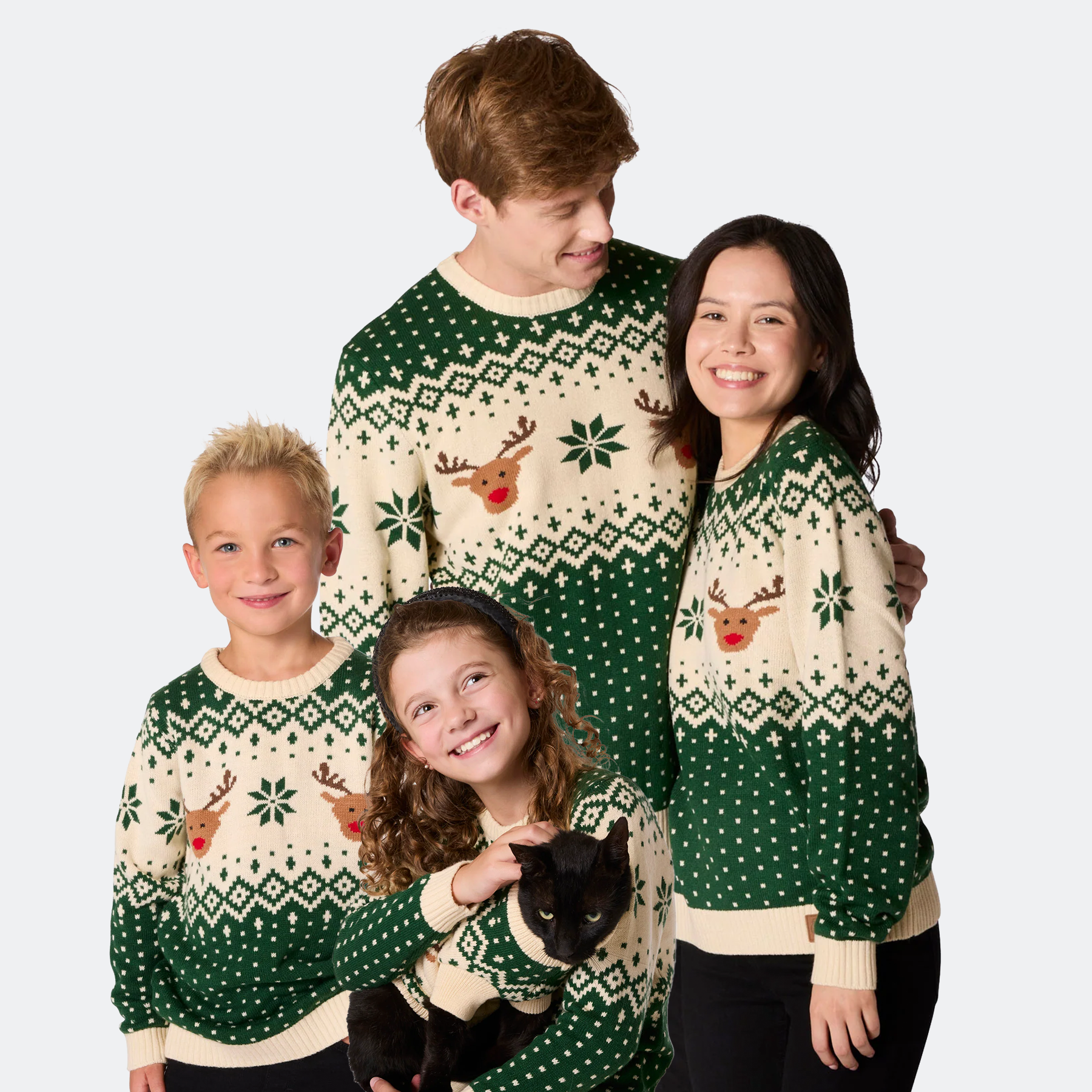 Matching Family Christmas Jumpers – Green Reindeer Set – SillySanta.uk