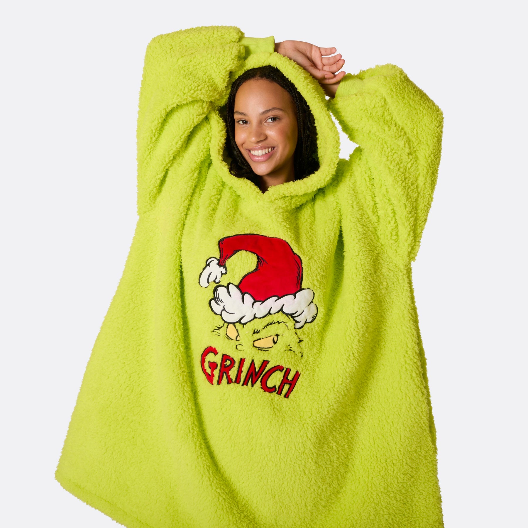 Grinch Hoodie – Oversized Fleece HappyHoodie Design – SillySanta.uk