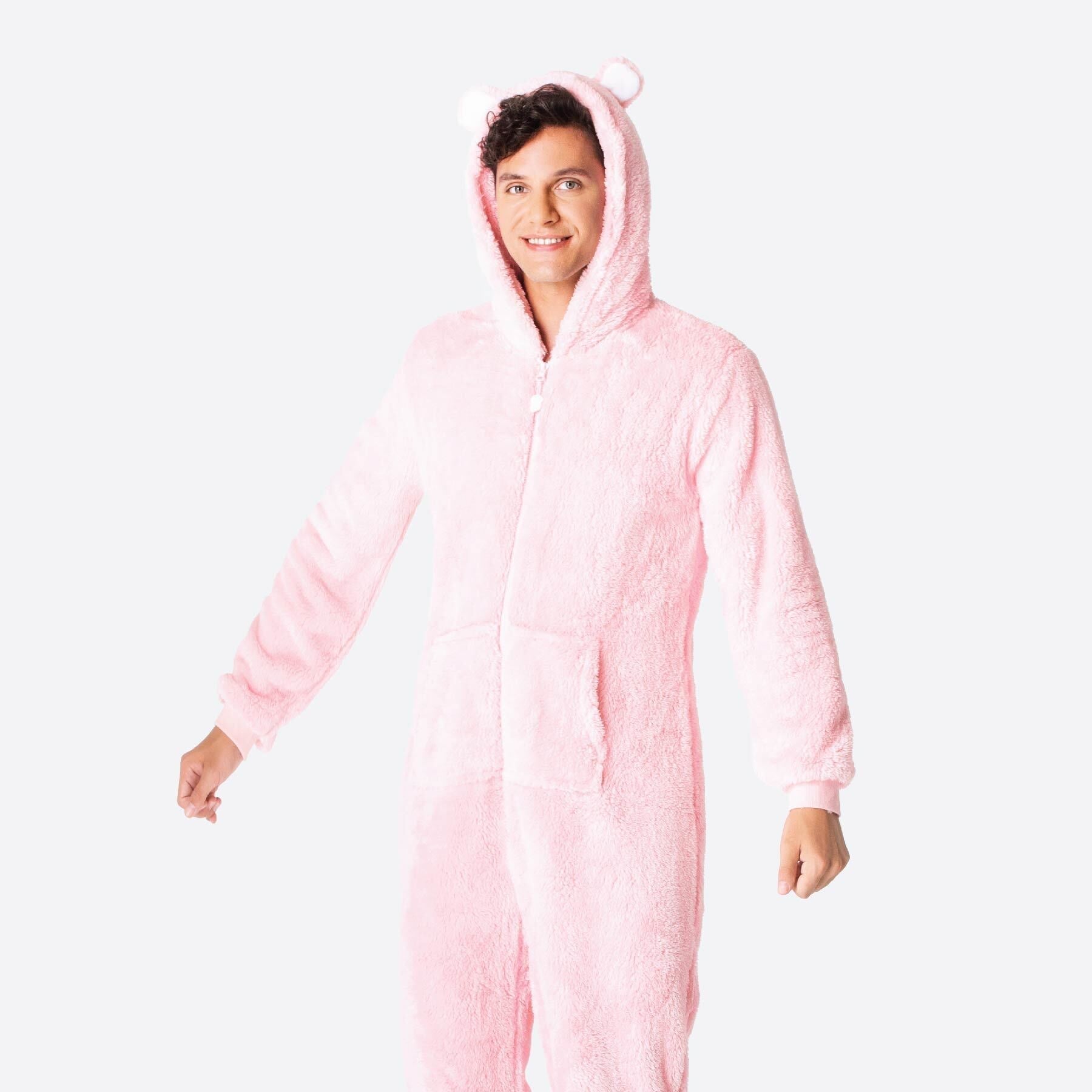 Men’s Pink Onesie – Fluffy Teddy Bear Comfort – SillySanta.uk