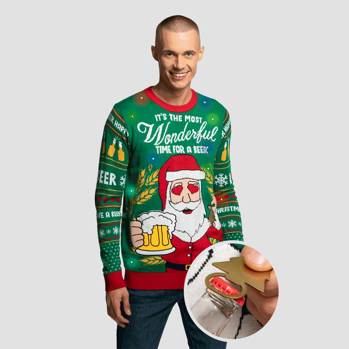 Beer Christmas Jumper – Light-Up Style for Men – SillySanta.uk